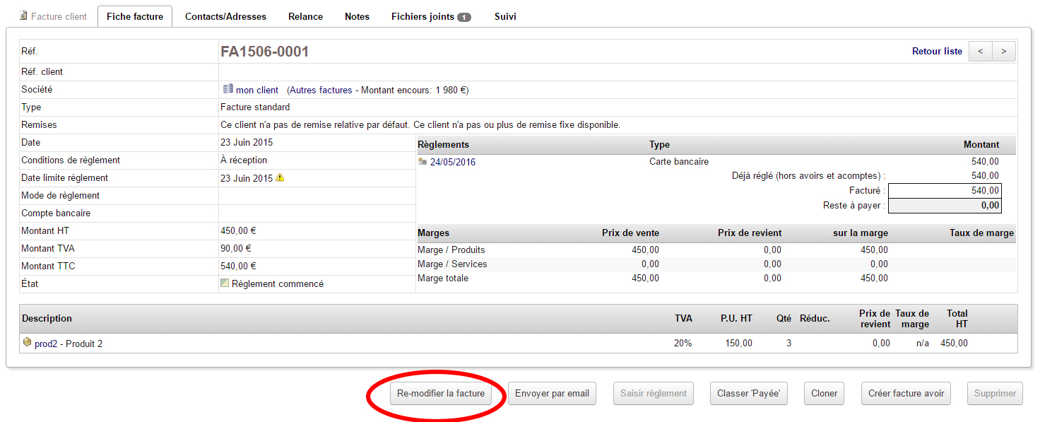 Modification de factures