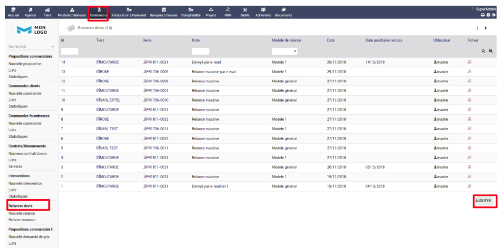 Documentation module "Relances commerciales (devis) V2"