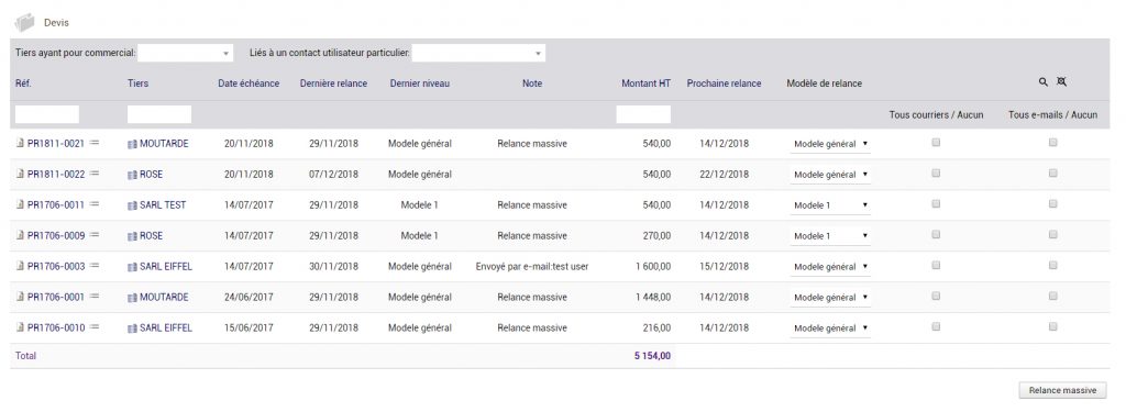 Relances commerciales (devis) auto ou massive