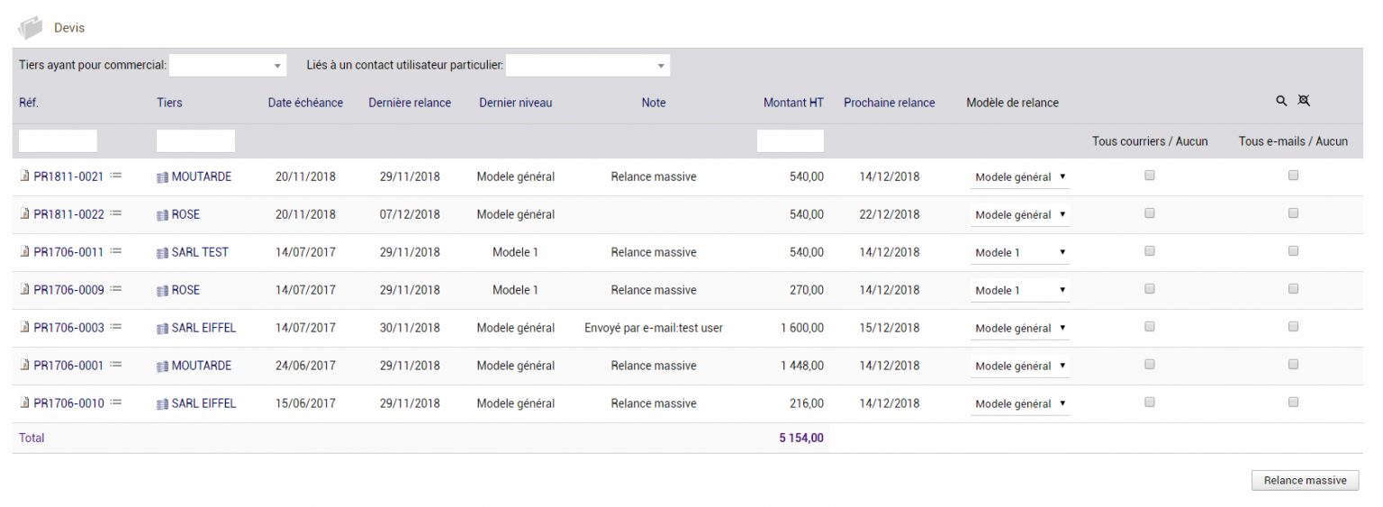Relances commerciales (devis) auto ou massive