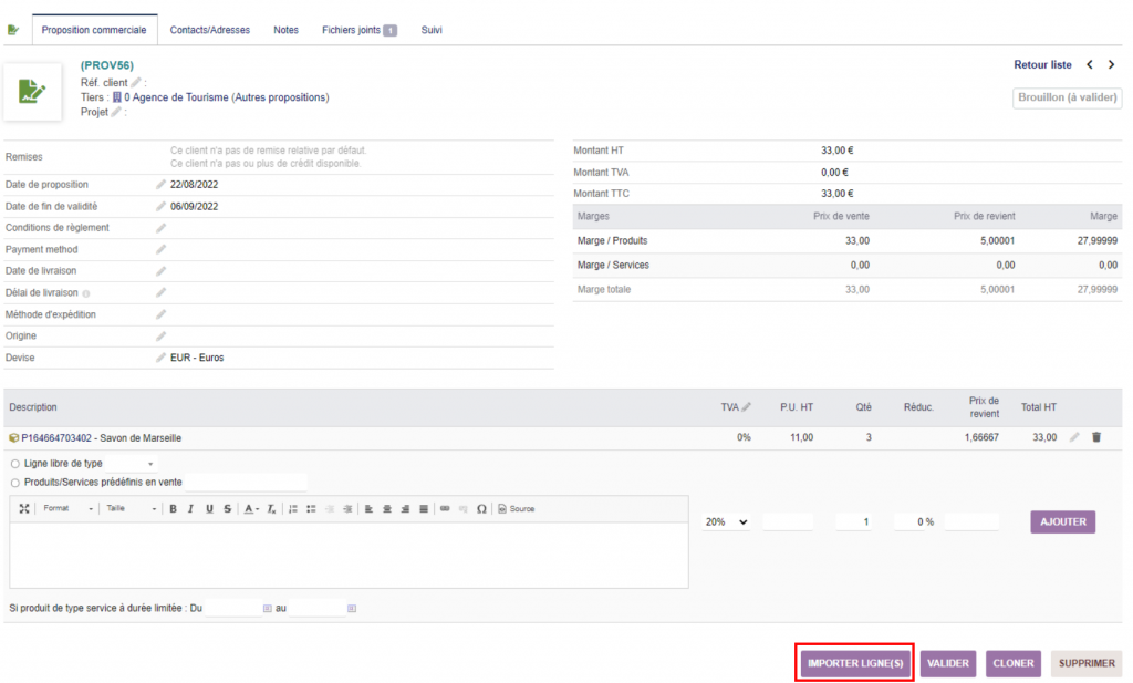 Import lignes devis/commandes/factures